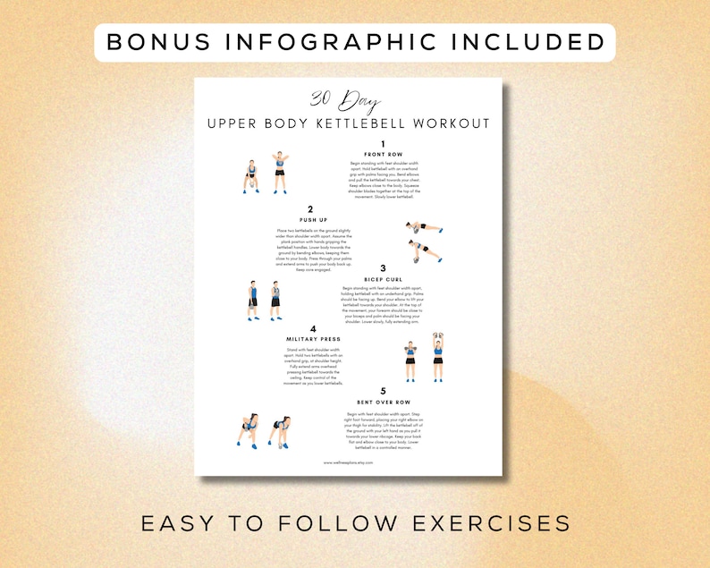 30 Day Kettlebell Upper Body Workout Printable + Digital Gym Guide ...