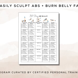 30 Day Ab Sculpt Workout Program Printable + Fillable PDF | Easy to ...