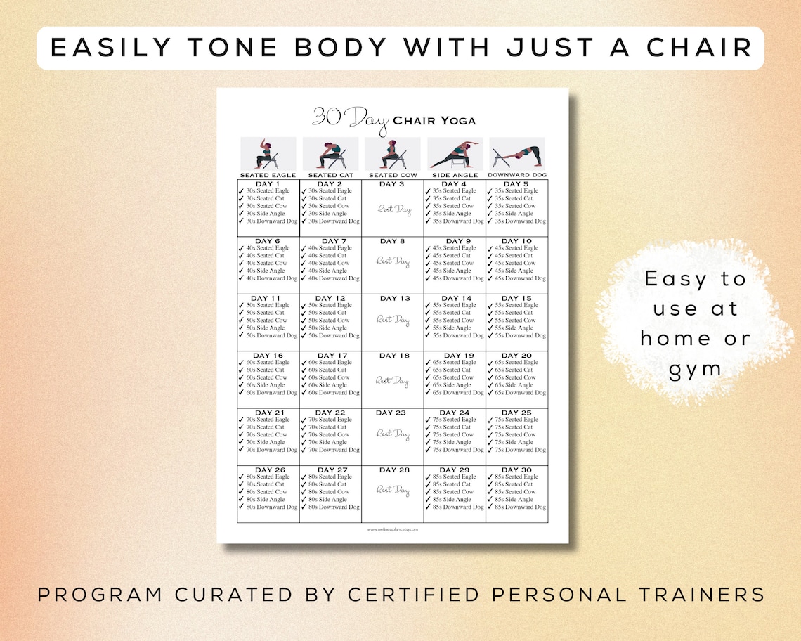 30 Day Chair Yoga Flow Printable + Interactive PDF | Easy to Follow ...