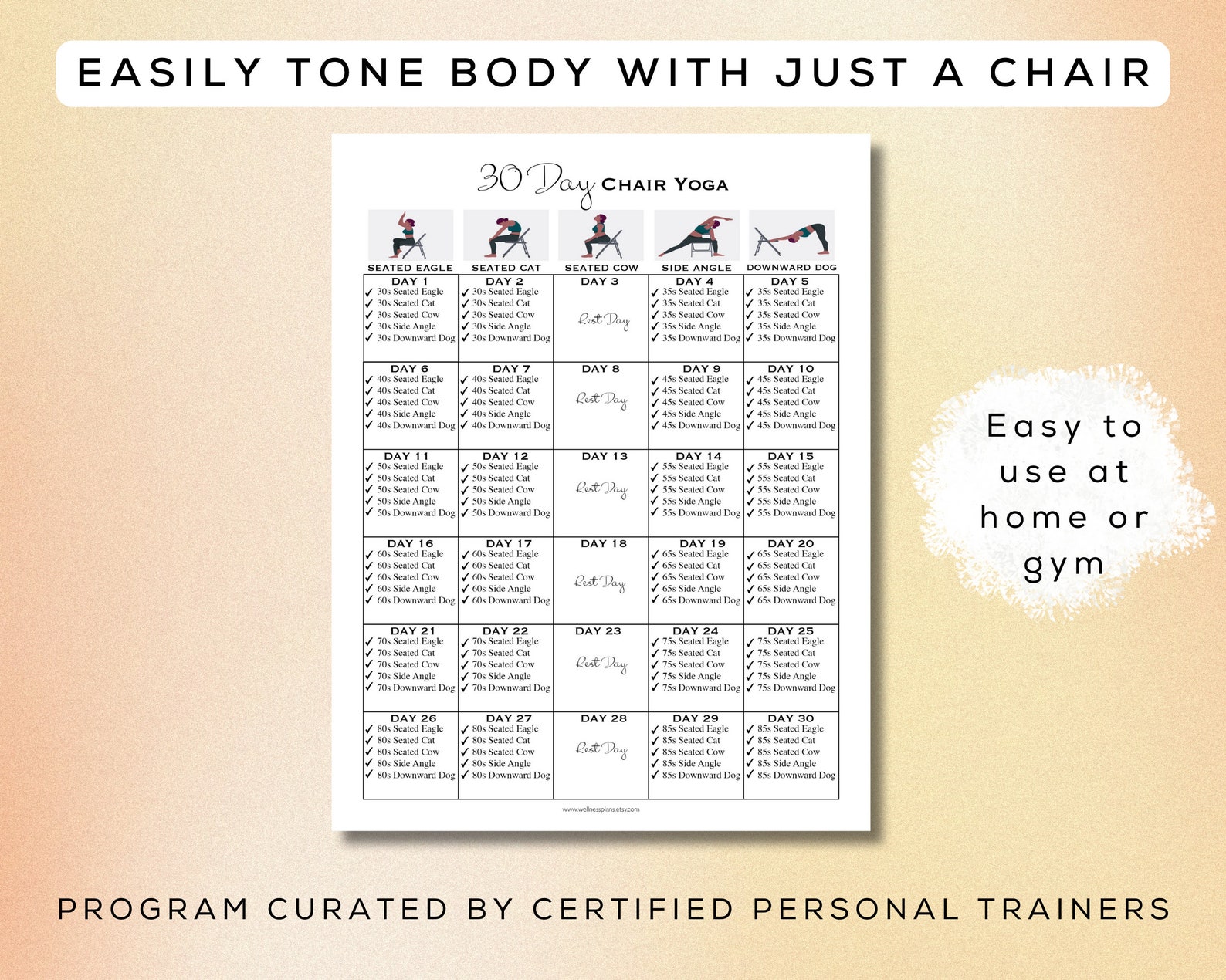 30 Day Chair Yoga Flow Printable + Interactive PDF | Easy to Follow ...