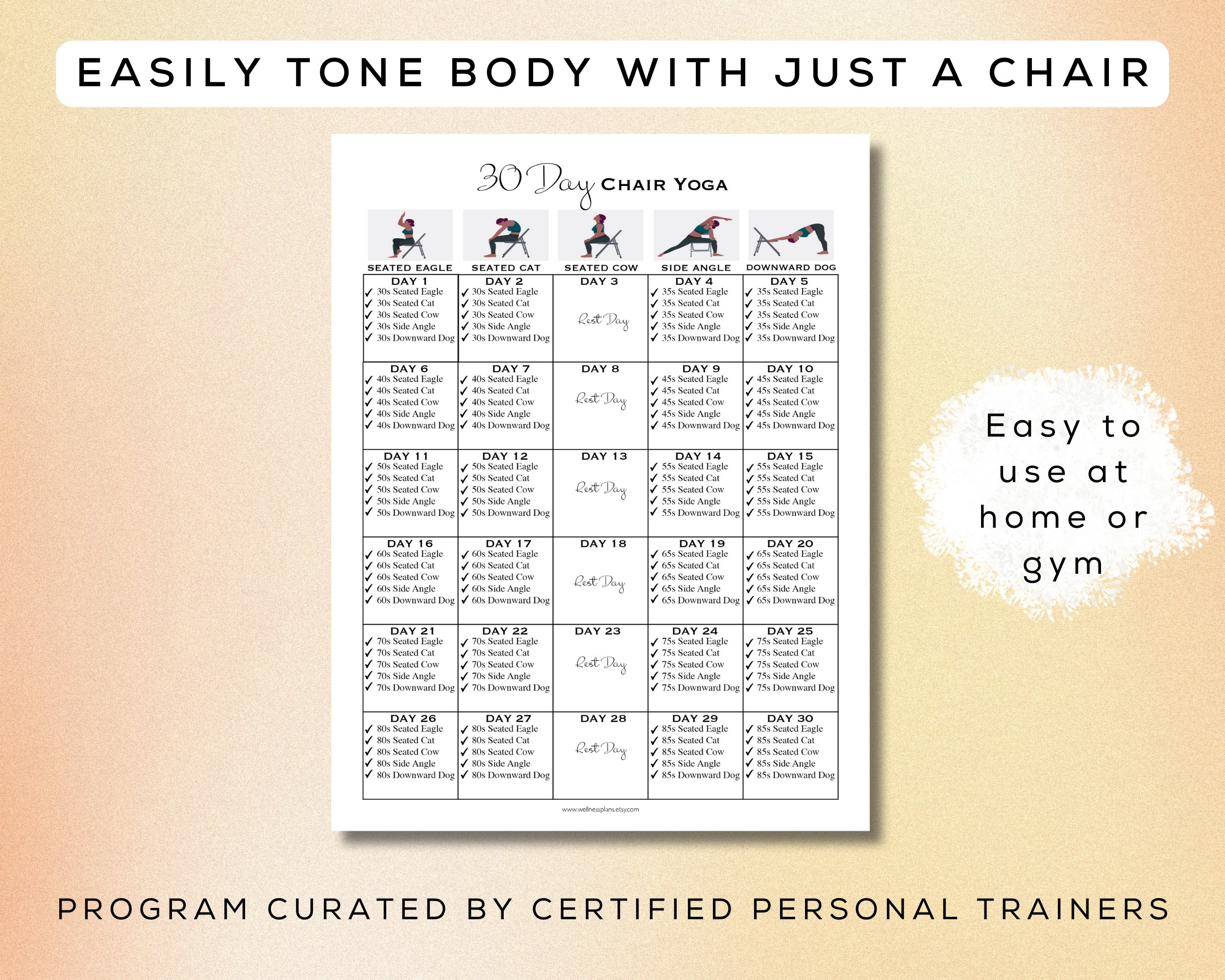 30 Day Chair Yoga Flow Printable + Interactive PDF | Easy to Follow ...