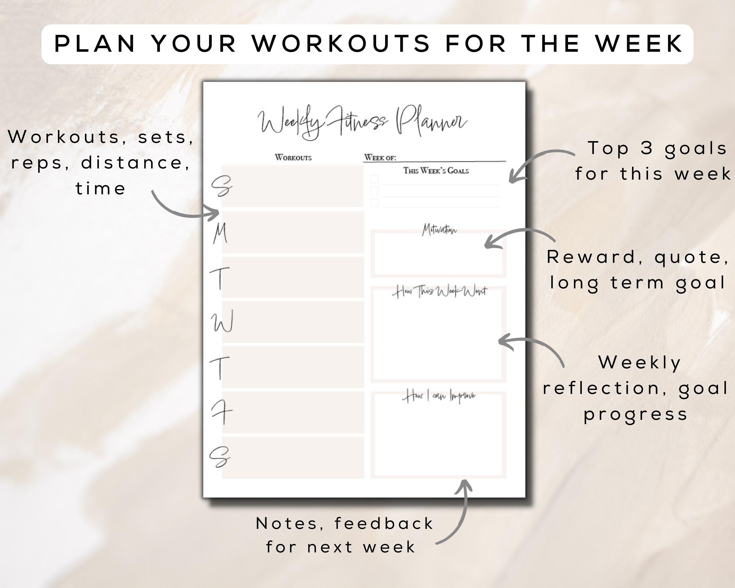 Weekly Fitness Planner Printable Fillable PDF Digital Planner, Track ...