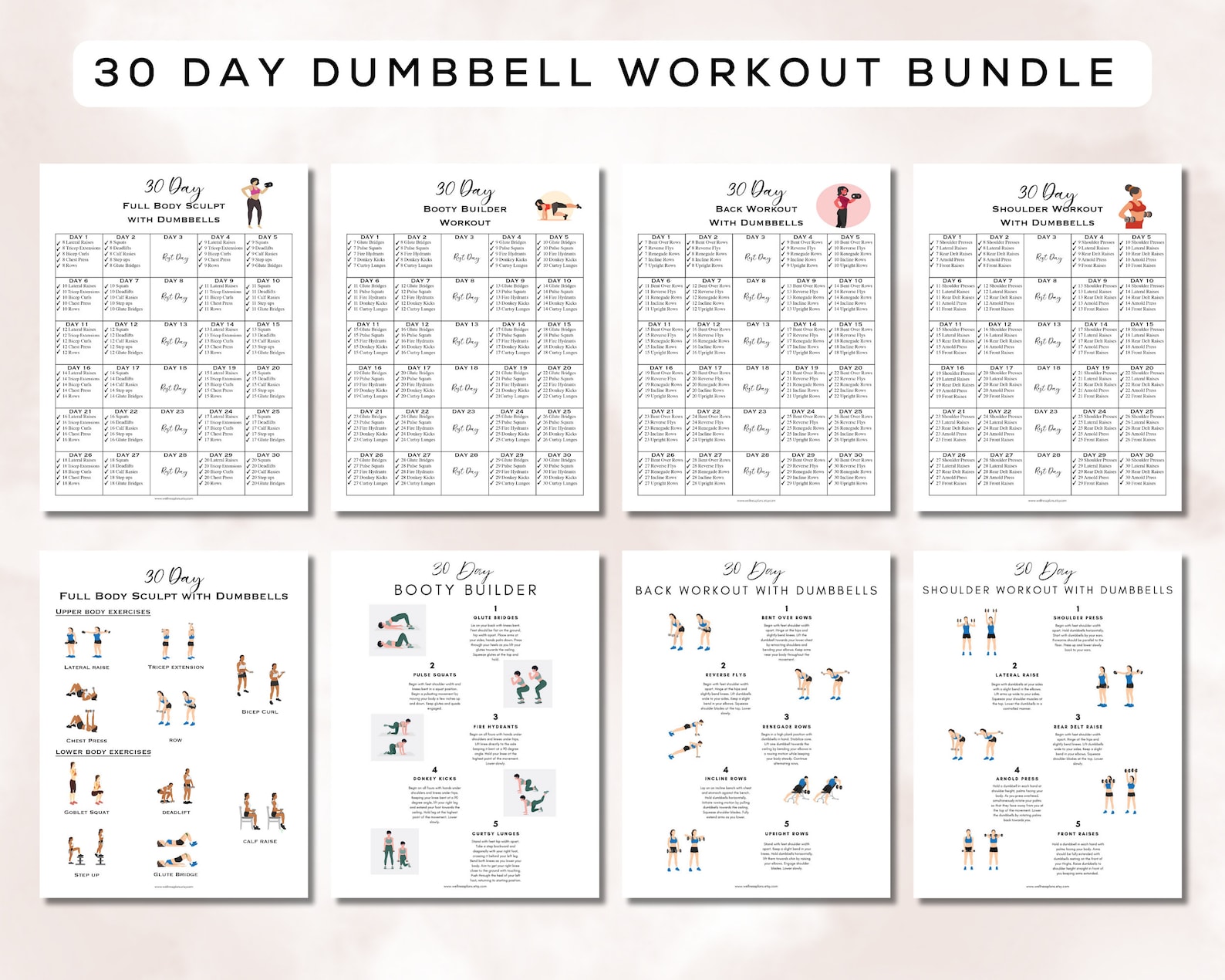 30 Day MEGA Workout Bundle Printable + Interactive Pdfs | 5 Bundles, 19 ...