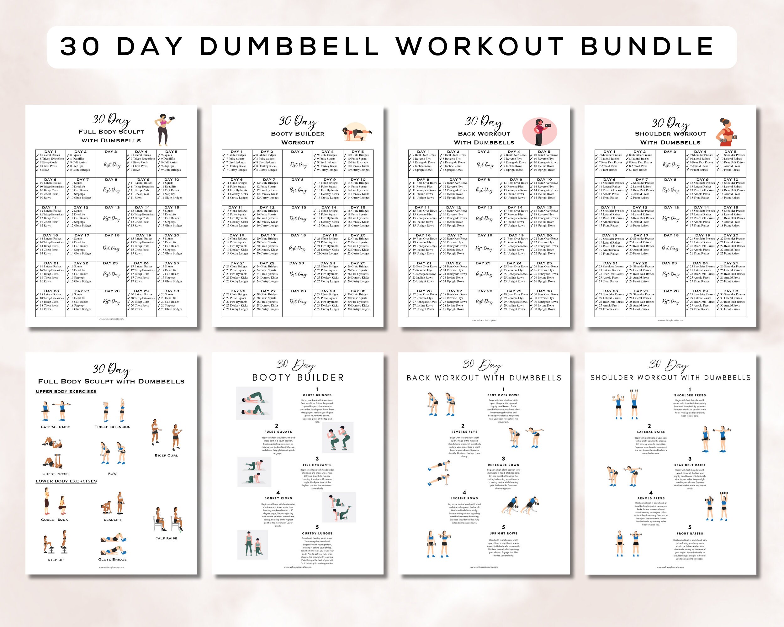 30 Day MEGA Workout Bundle Printable + Interactive Pdfs | 5 Bundles, 19 ...