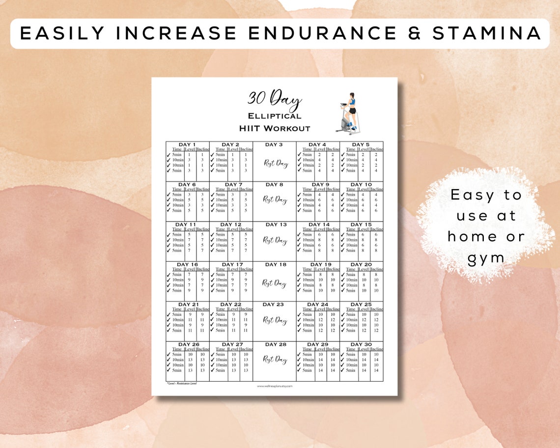 30 Day Elliptical HIIT Workout Plan Printable + Interactive PDF ...