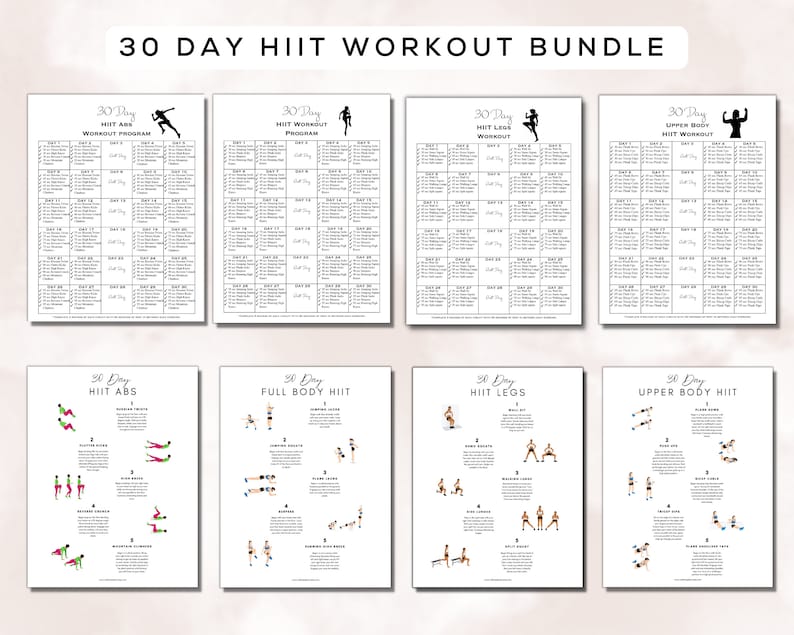30 Day MEGA Workout Bundle Printable + Interactive Pdfs | 5 Bundles, 19 ...