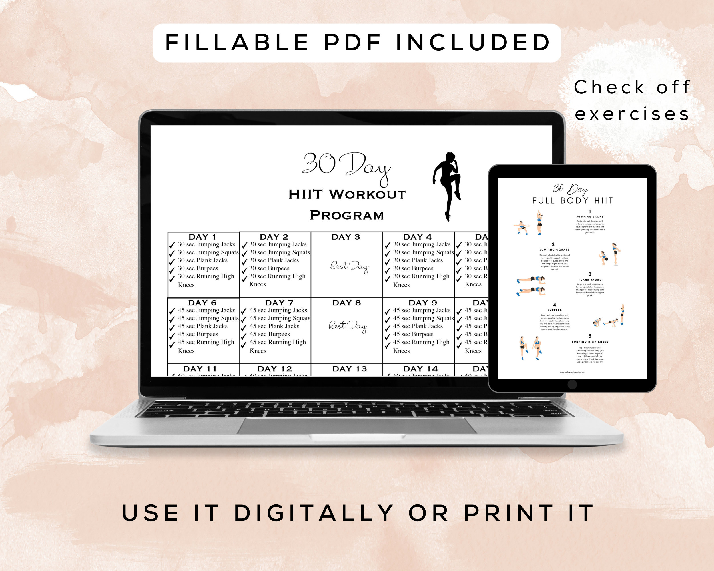 30 Day Full Body HIIT Workout Plan Printable + Digital Gym Guide ...