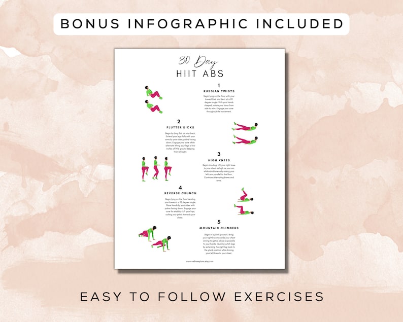 30 Day HIIT Abs Workout Program Printable + Fillable PDF | Bonus ...