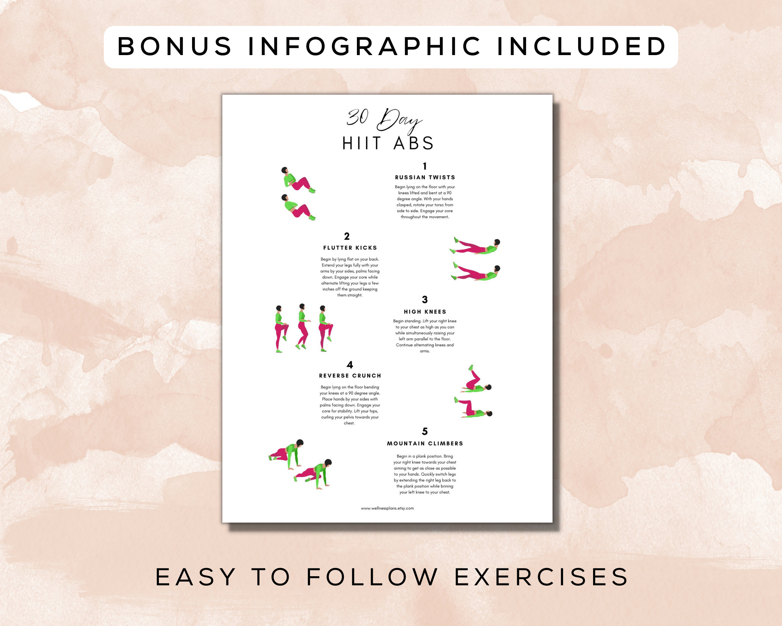 30 Day HIIT Abs Workout Program Printable + Fillable PDF | Bonus ...