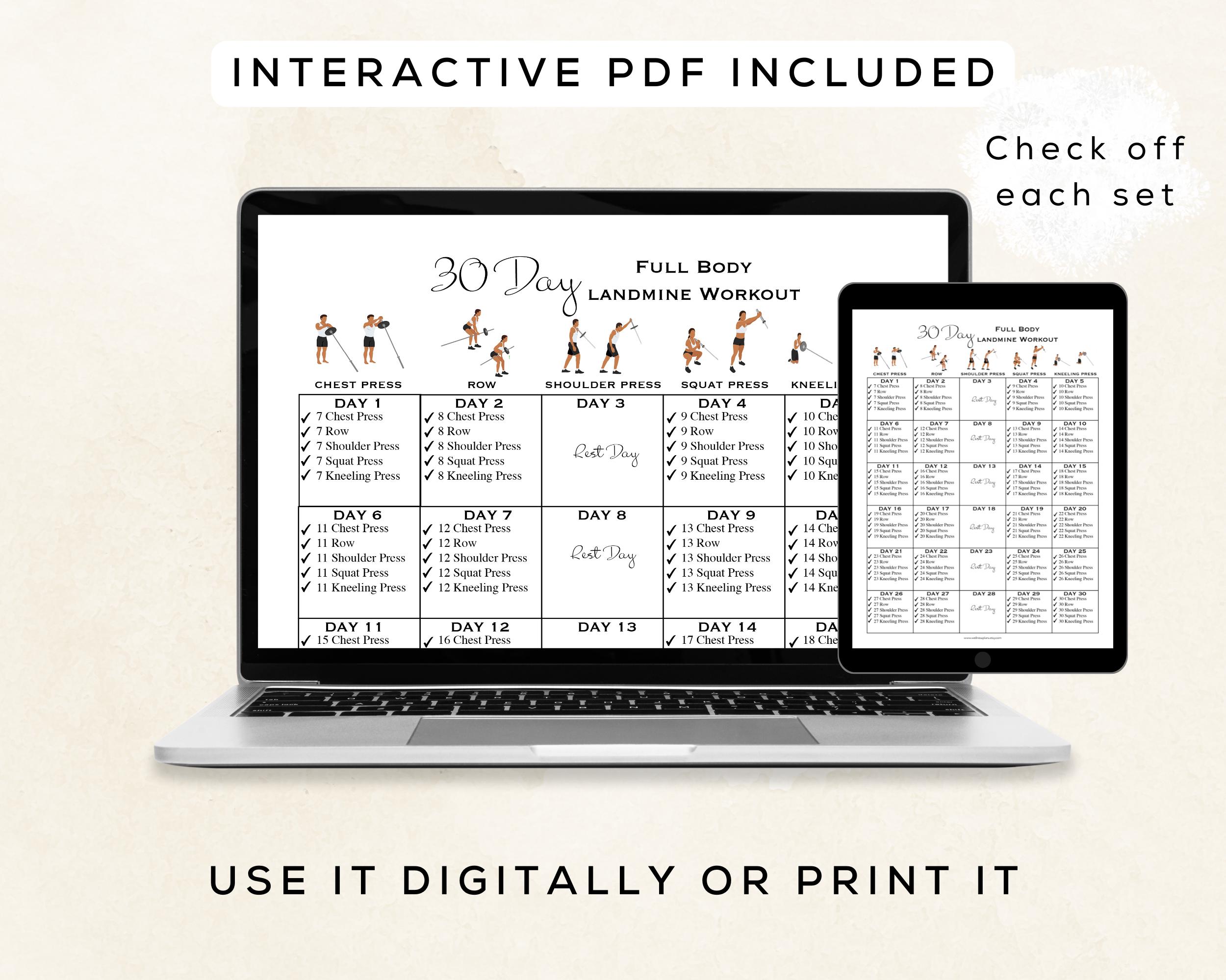 30 Day Landmine Workout Program: Full Body Fitness (printable ...