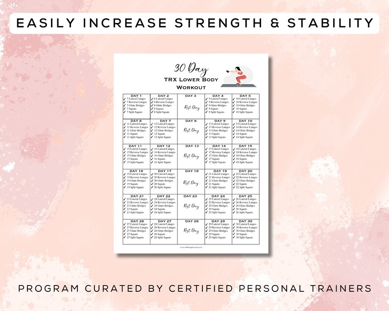 30 Day TRX Lower Body Workout Plan Interactive PDF + Digital Gym Guide | Bonus Infographic ...
