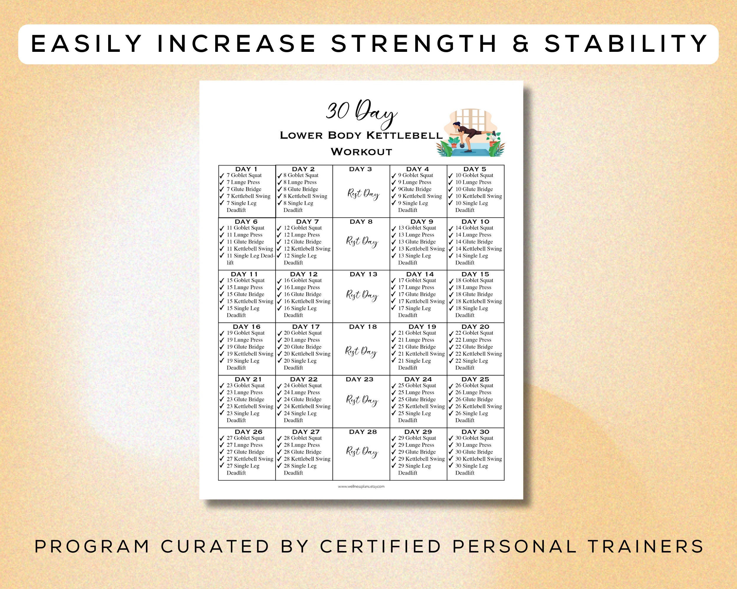 30 Day Kettlebell Lower Body Workout Printable + Digital Gym Guide ...
