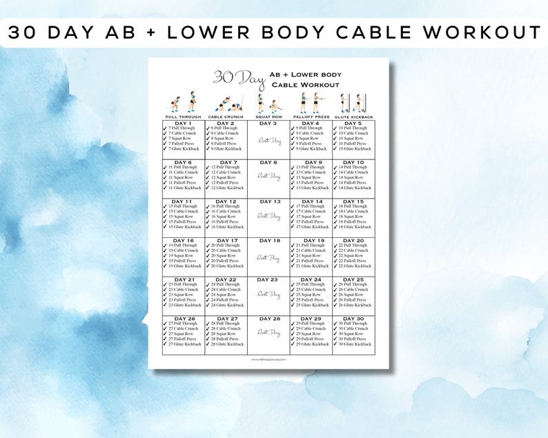 30 Day Cable Workout Bundle Printable Interactive PDF 2 Programs, Easy ...