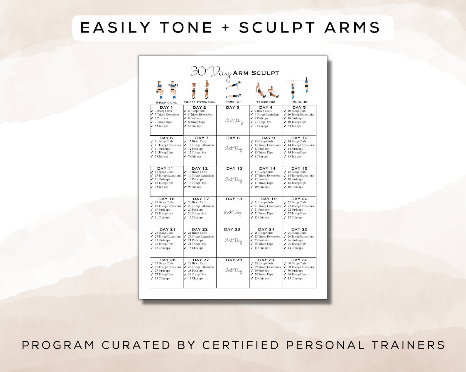 30 Day Arm Sculpt Workout Plan Printable + Fillable PDF | Fitness ...
