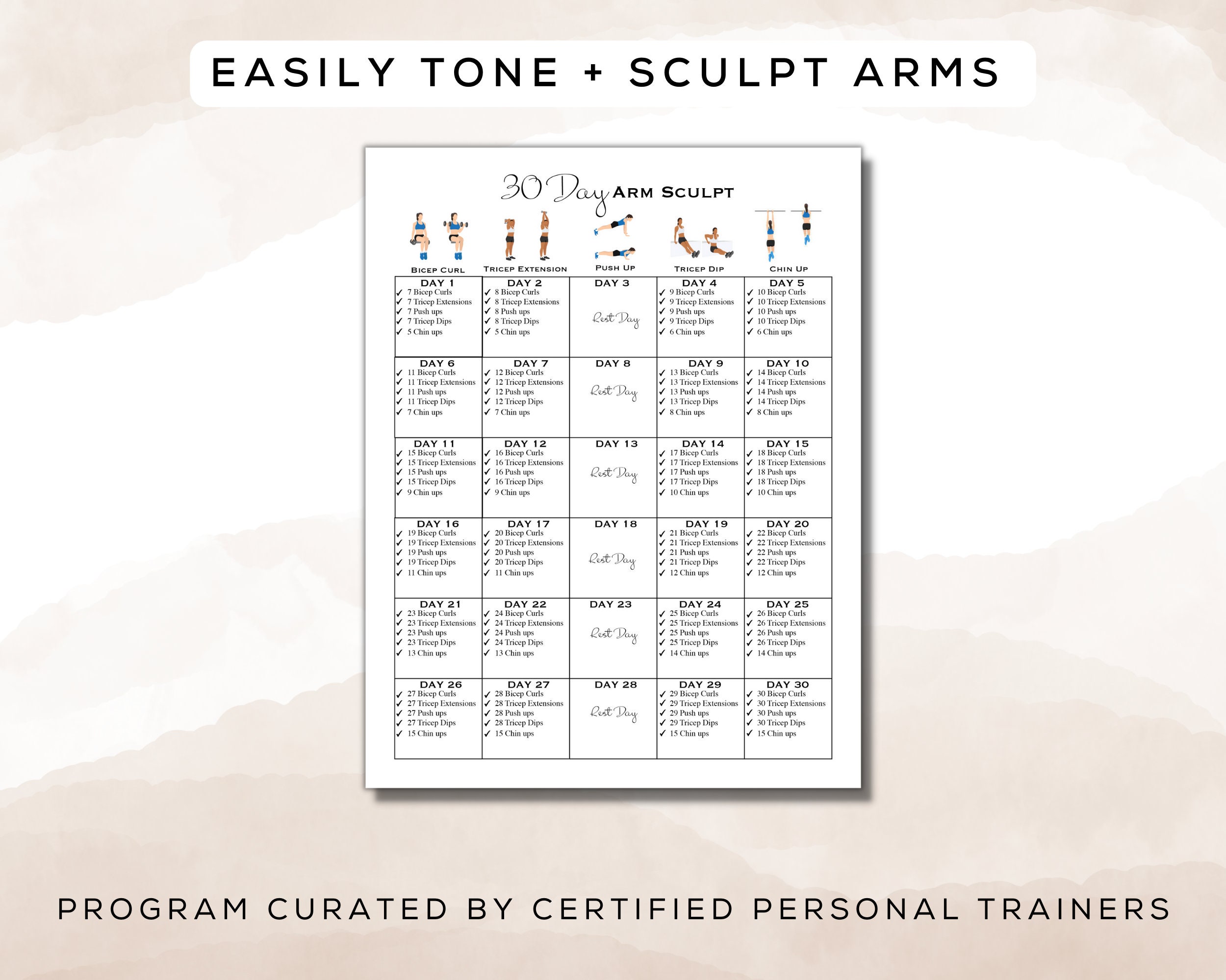 30 Day Arm Sculpt Workout Plan Printable + Fillable PDF | Fitness ...