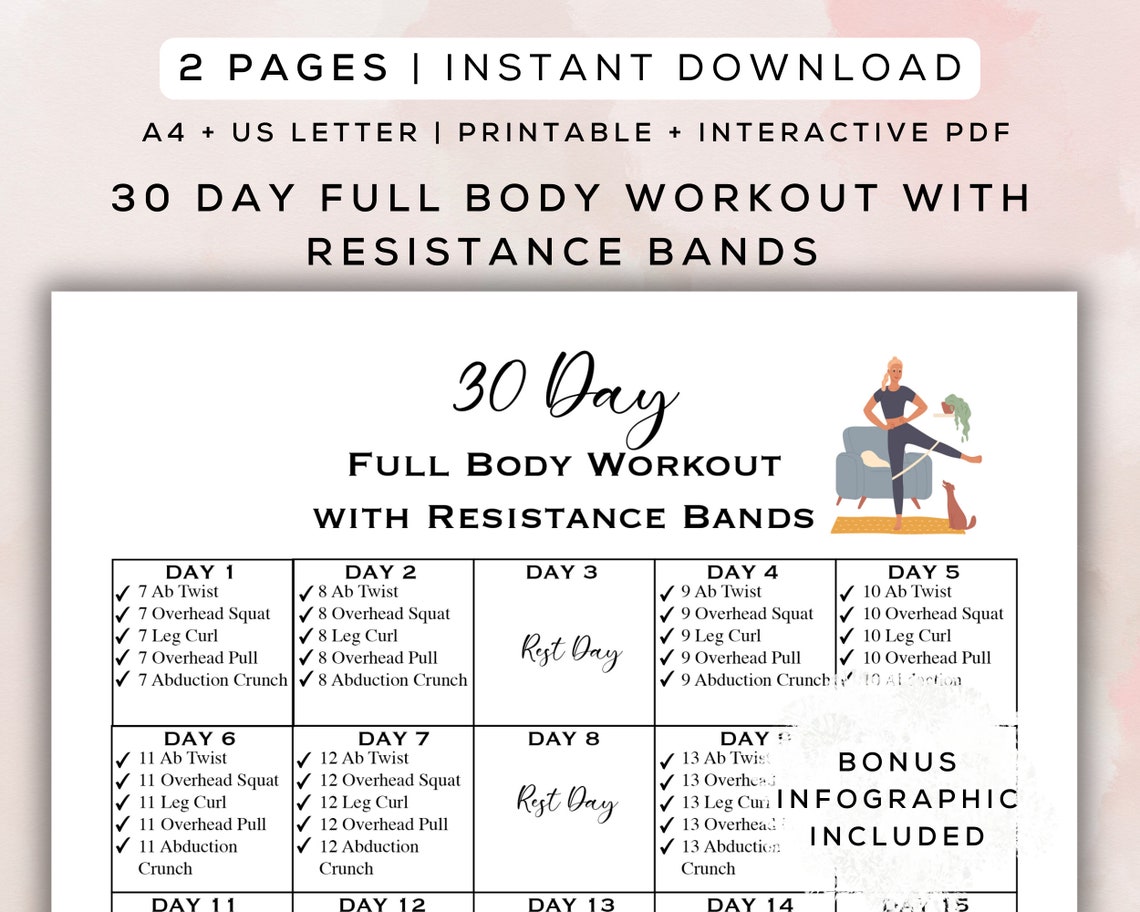 30 Day Full Body Workout With Resistance Bands Printable + Interactive ...