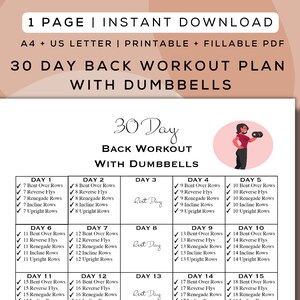 30 Day Back Workout Plan With Dumbbells Printable Fillable PDF Easy to ...