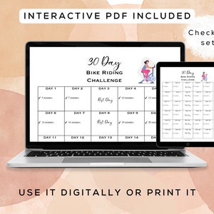 30 Day Bike Riding Challenge Printable + Interactive PDF, Digital Gym ...