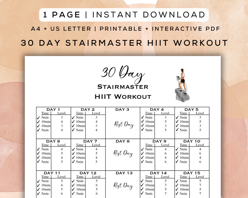 30 Day Stairmaster HIIT Workout Plan Printable + Interactive PDF ...