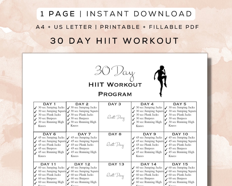 30 Day Full Body HIIT Workout Plan Printable Fillable PDF - Etsy