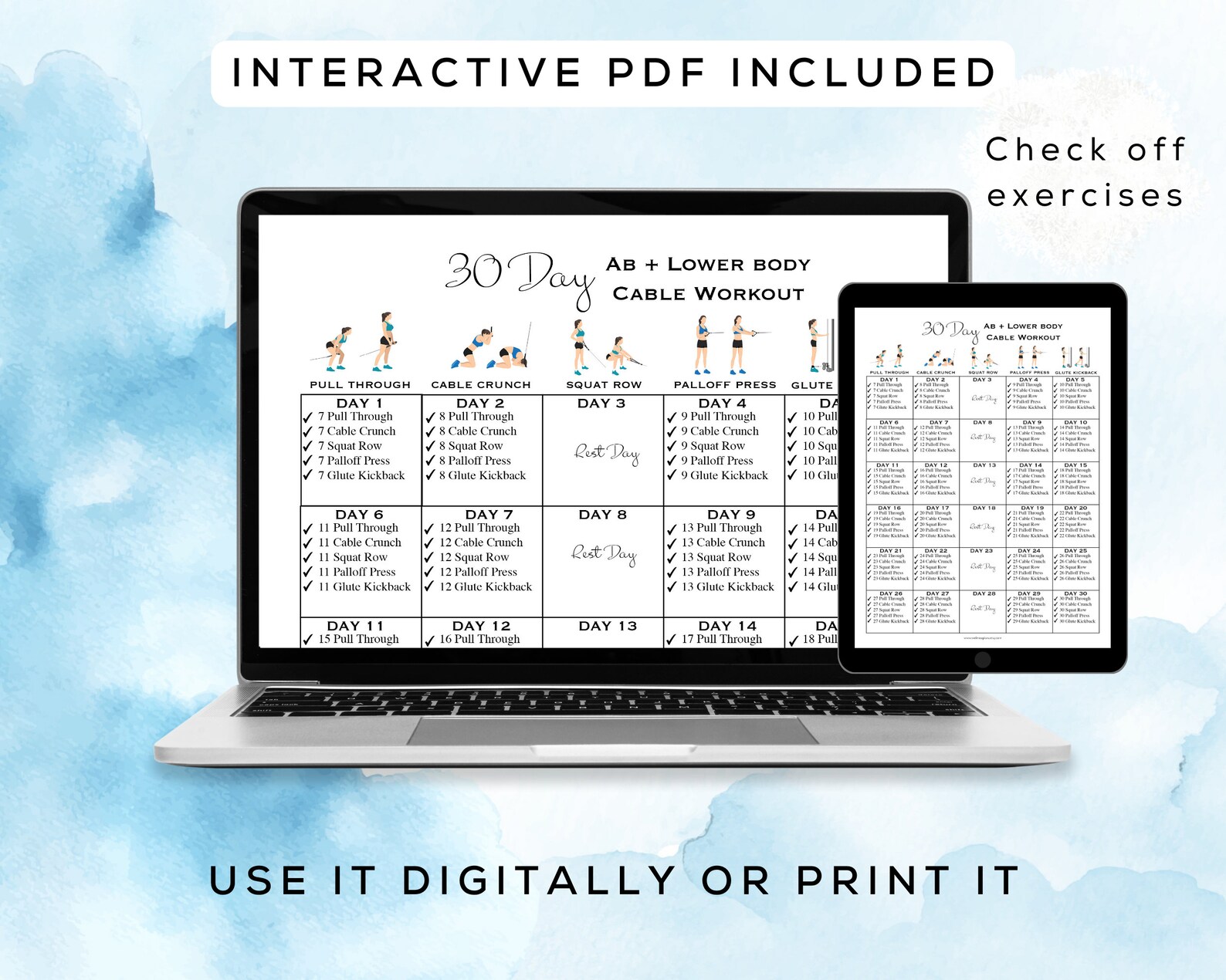 30 Day Ab + Lower Body Cable Workout Printable With Infographics, Easy ...