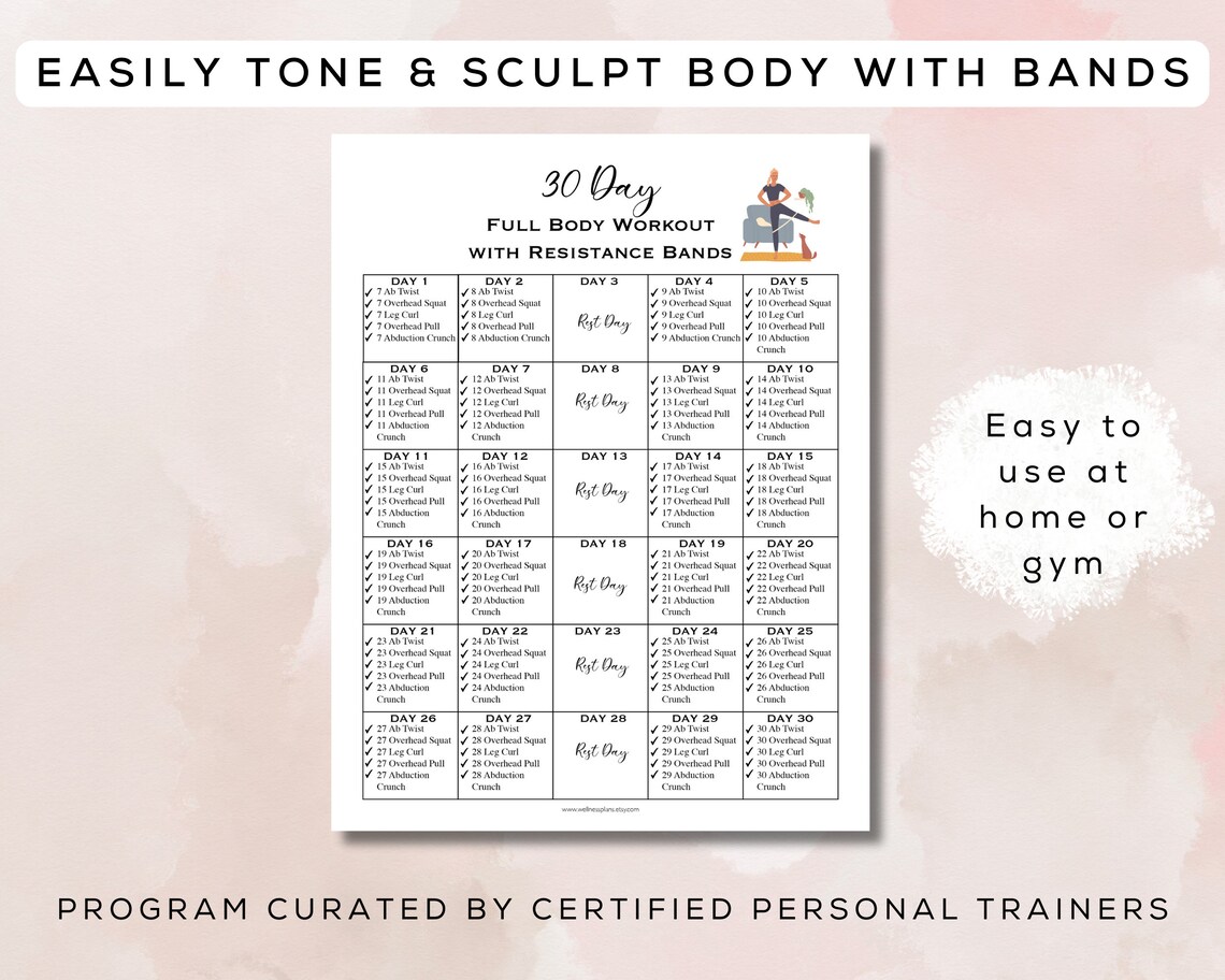 30 Day Full Body Workout With Resistance Bands Printable + Interactive ...