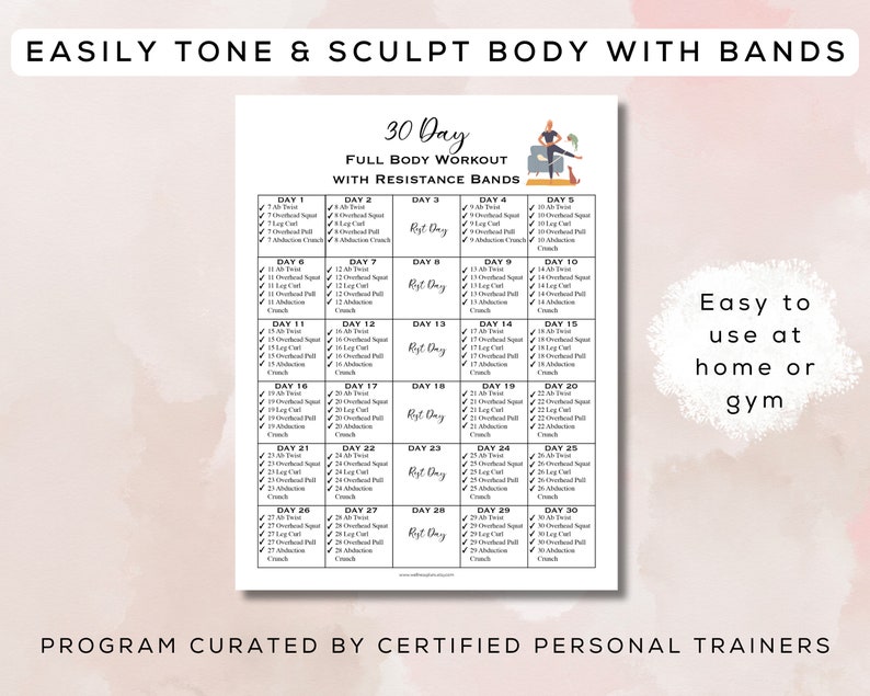 30 Day Full Body Workout With Resistance Bands Printable + Interactive ...