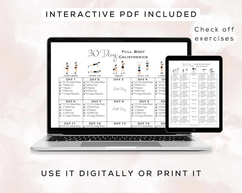 30 Day Calisthenics Workout Bundle | Printable + Interactive PDF, Easy ...