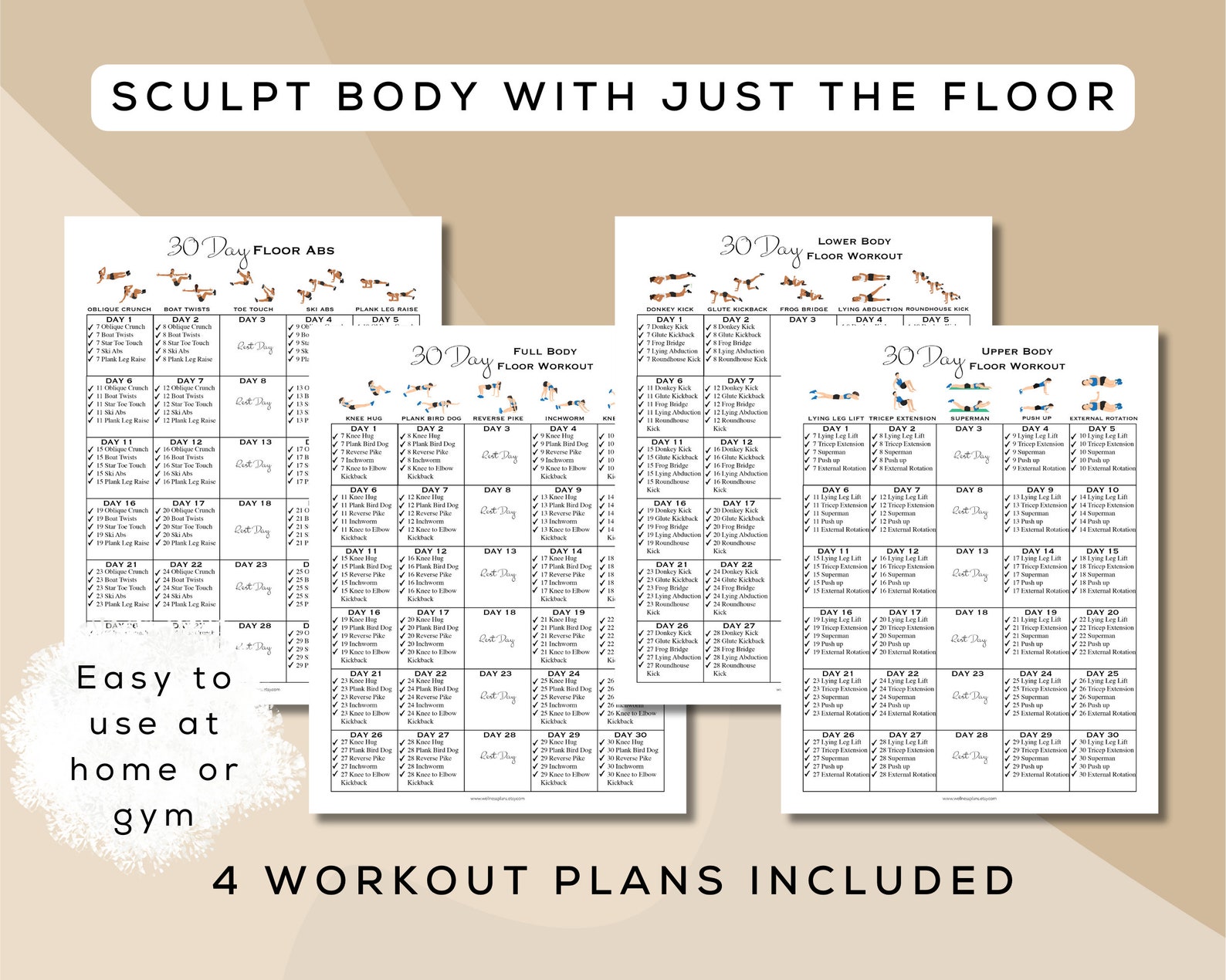 30 Day Floor Workout Bundle Printable + Interactive PDF | Easy to ...