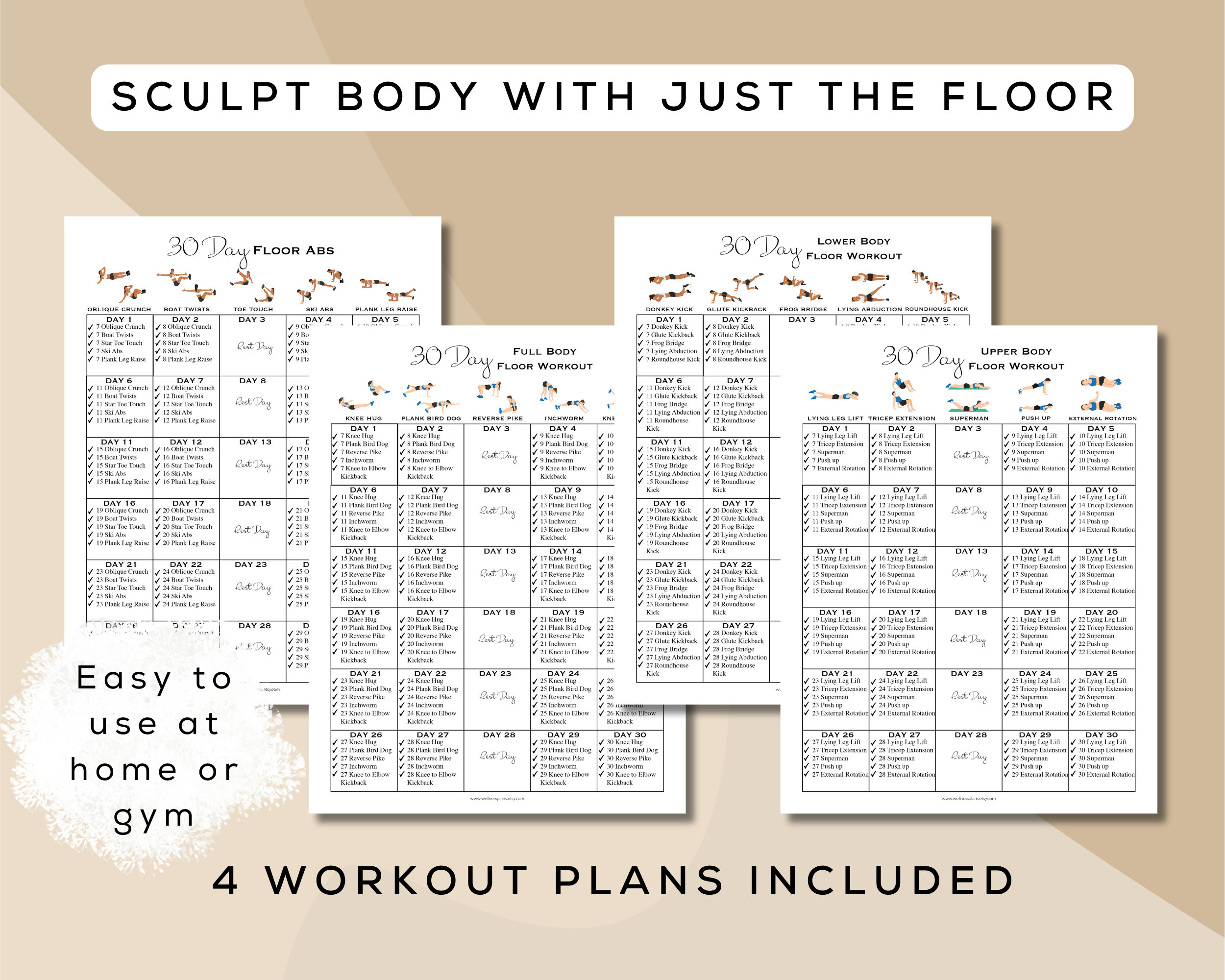 30 Day Floor Workout Bundle Printable + Interactive PDF | Easy to ...