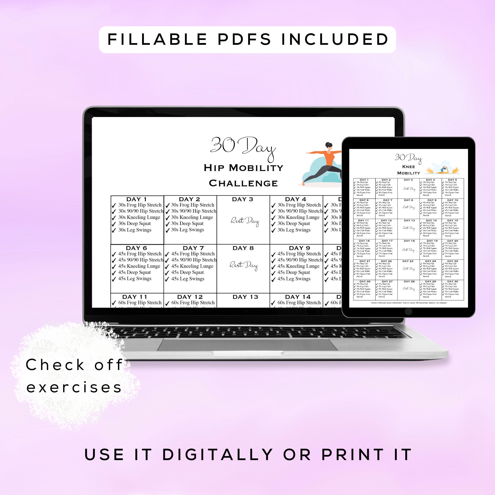 30 Day Mobility Bundle Printable Fillable PDF 4 Mobility Routines, Easy ...