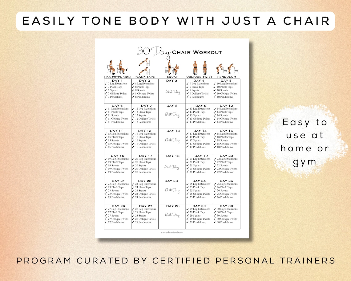 30 Day Chair Workout Printable + Interactive PDF | Easy to Follow ...