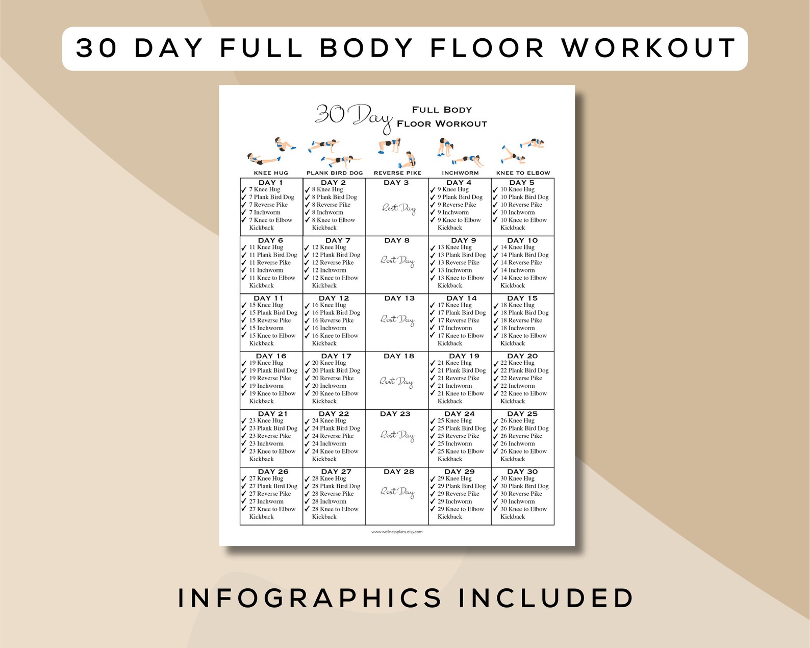 30 Day Floor Workout Bundle Printable + Interactive PDF | Easy to ...