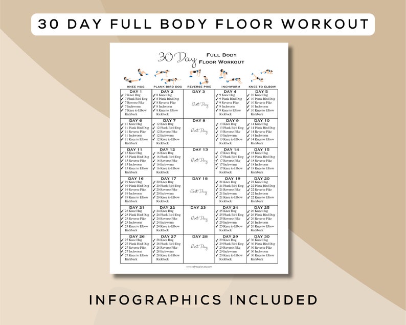 30 Day Floor Workout Bundle Printable + Interactive PDF | Easy to ...