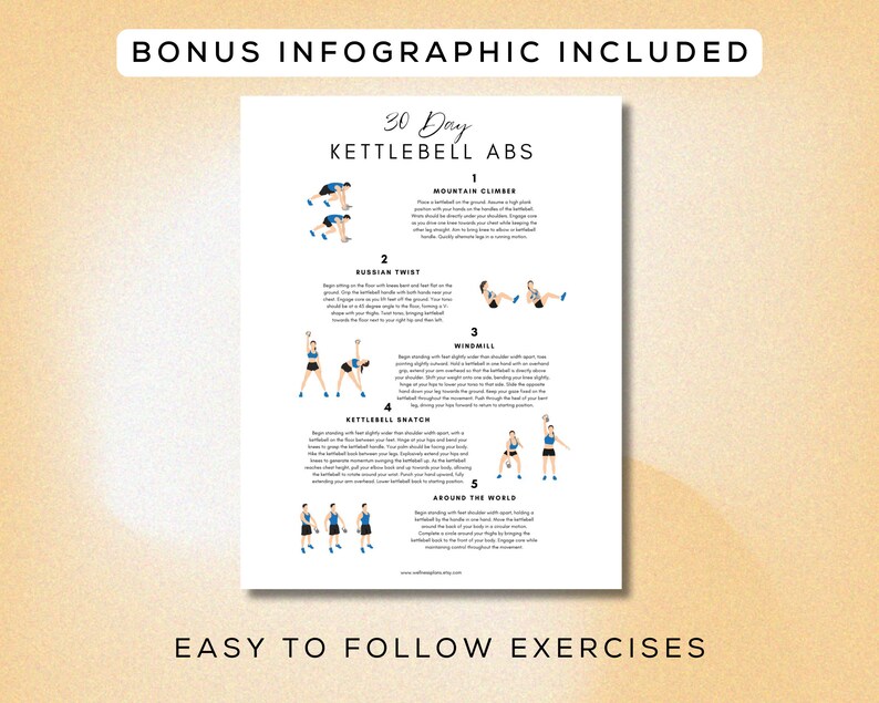 30 Day Kettlebell Ab Workout Printable + Digital Gym Guide | Bonus ...