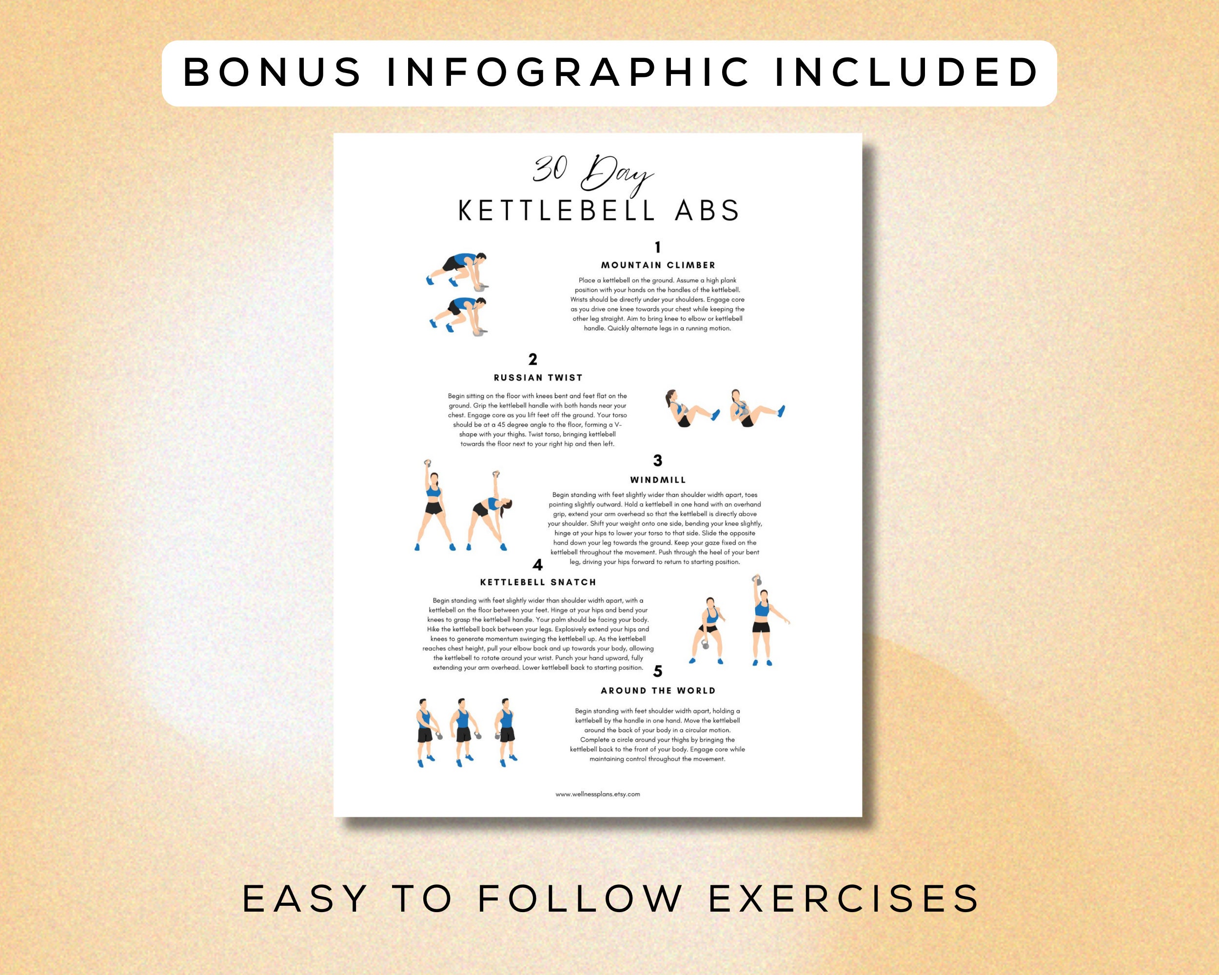 30 Day Kettlebell Ab Workout Printable + Digital Gym Guide | Bonus ...