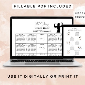 30 Day Upper Body HIIT Workout Program Printable + Fillable PDF | Bonus ...