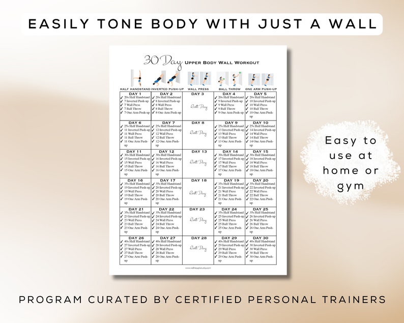 30 Day Upper Body Wall Workout Printable + Interactive PDF | Easy to ...
