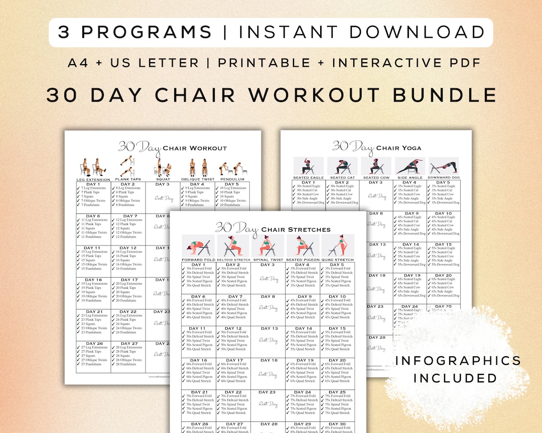 30 Day Chair Workout Bundle Printable Interactive Pdfs Easy to Follow ...