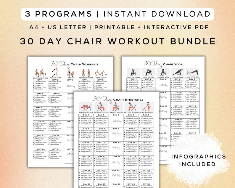 30 Day Chair Workout Bundle Printable Interactive Pdfs Easy to Follow ...