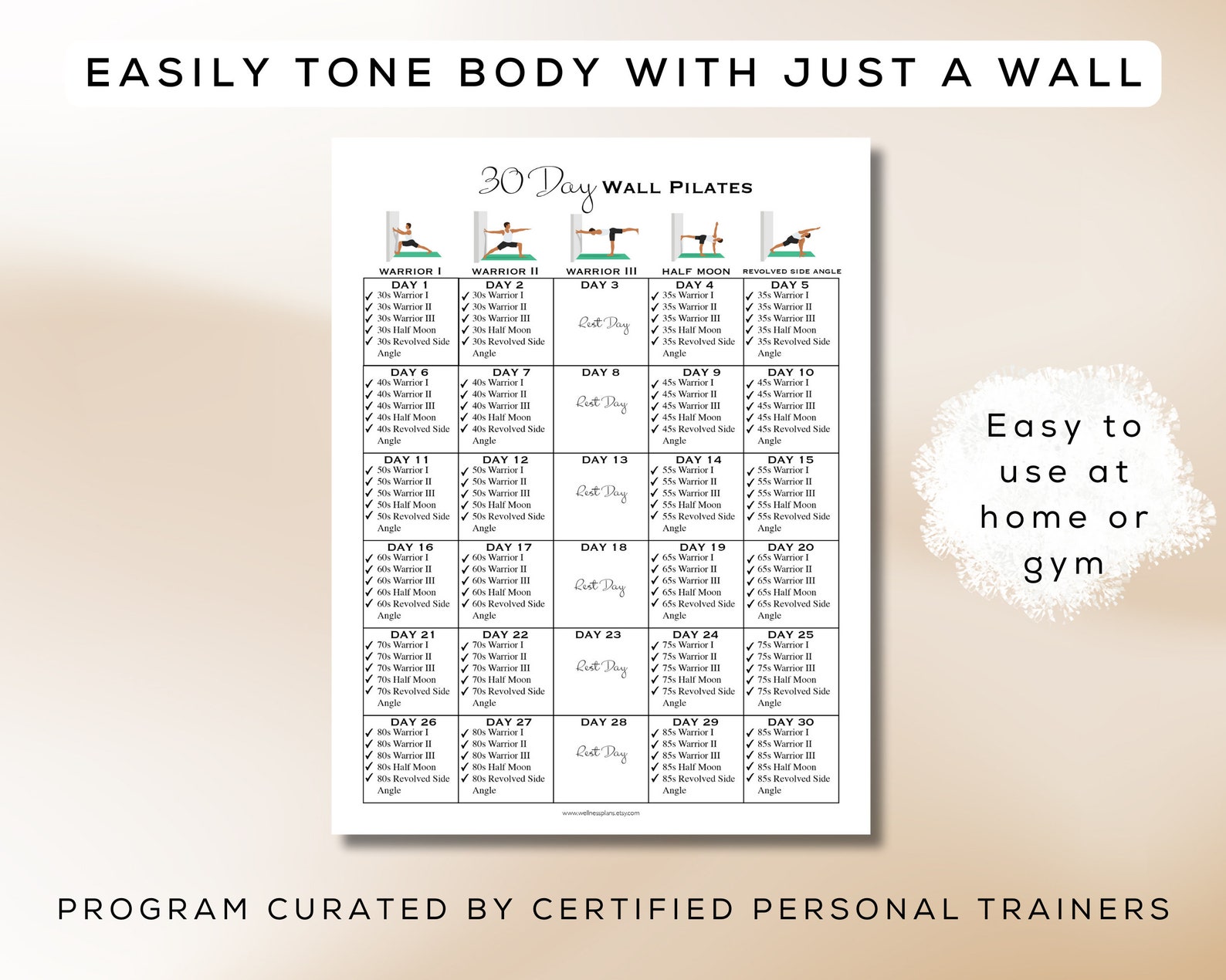 30 Day Wall Pilates Workout Printable + Interactive PDF | Easy to ...