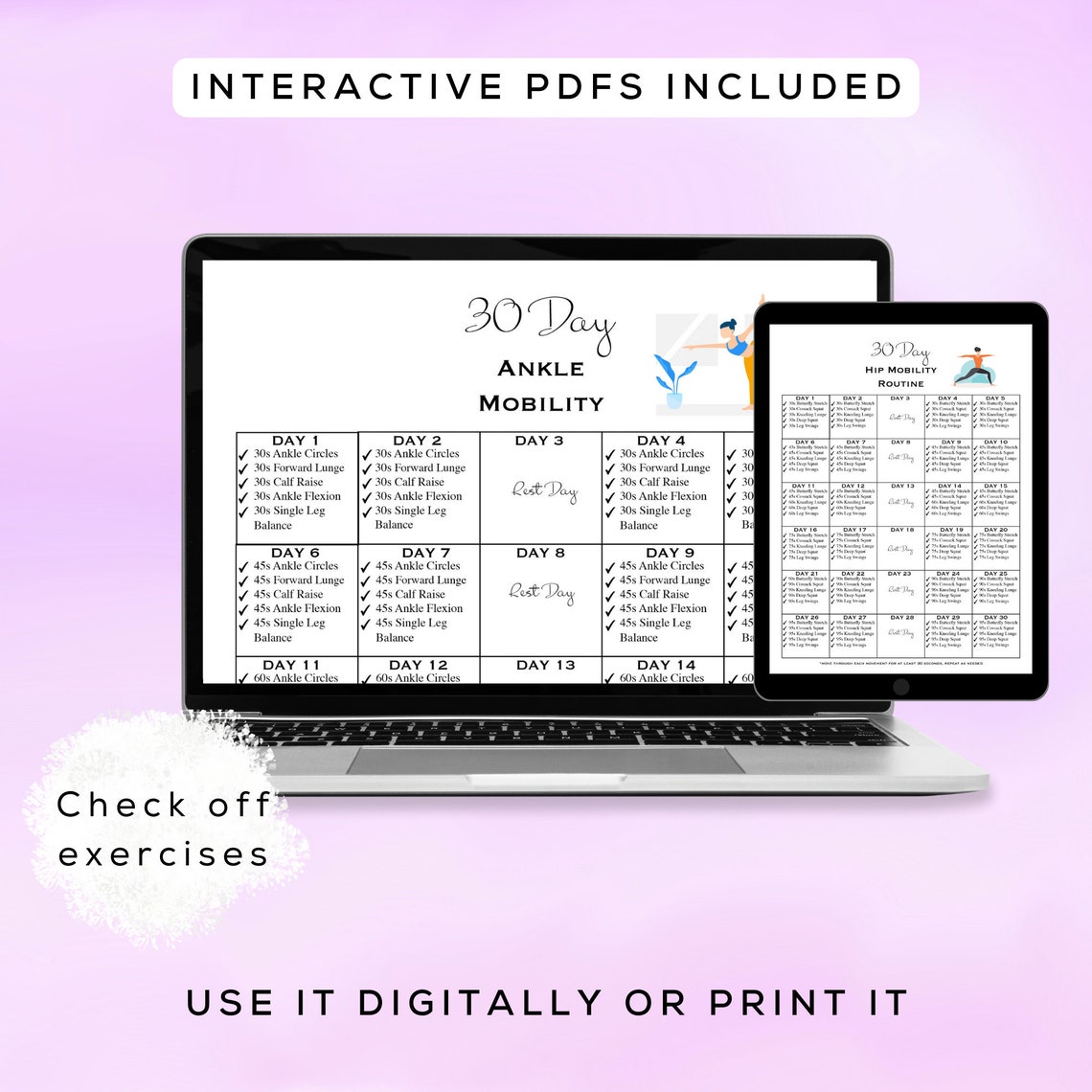30 Day Mobility Bundle Printable Interactive PDF 3 Mobility Routines ...