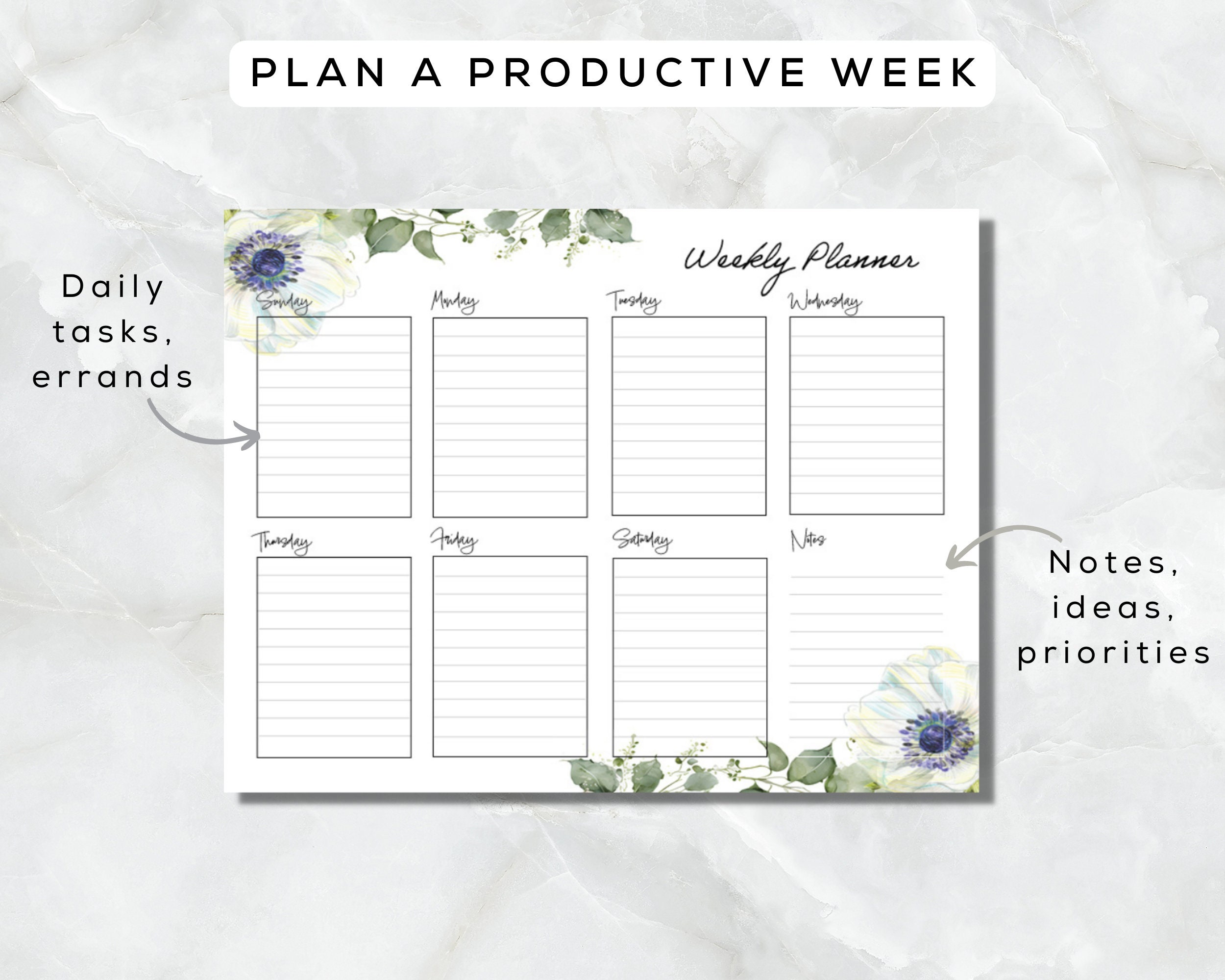 Minimal Weekly Planner Printable Sunday Monday Starts to - Etsy