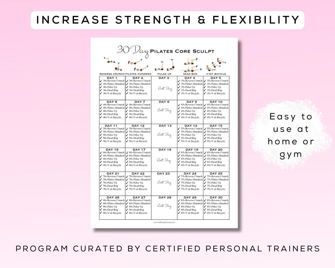 30 Day Pilates Core Sculpt Printable + Interactive PDF | Easy to Follow ...