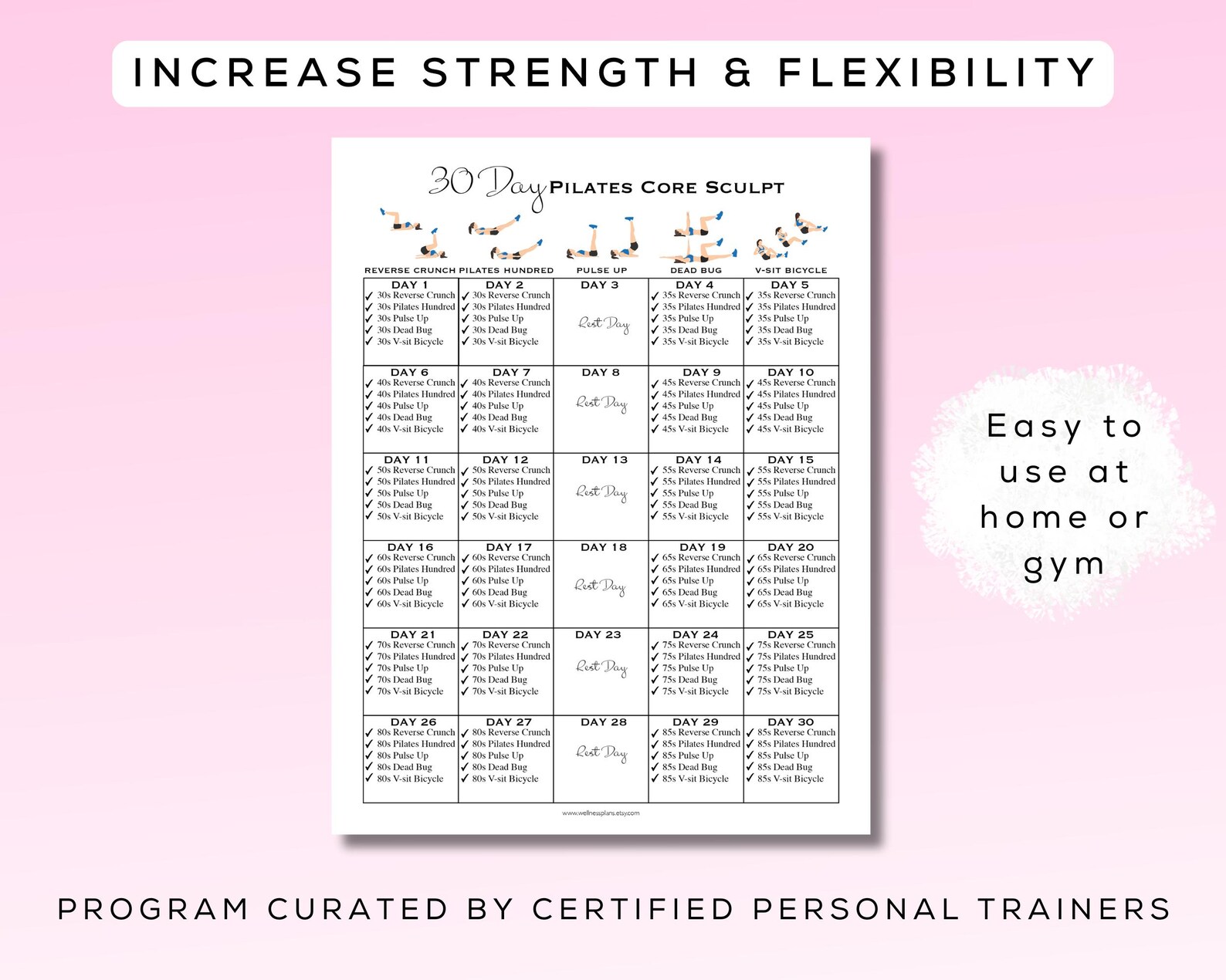 30 Day Pilates Core Sculpt Printable + Interactive PDF | Easy to Follow ...
