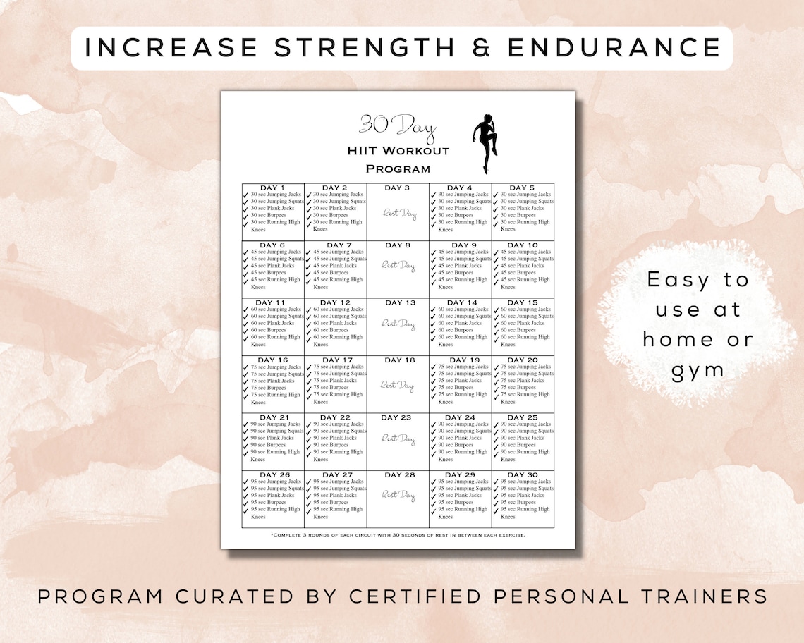 30 Day Full Body HIIT Workout Plan Printable + Digital Gym Guide ...