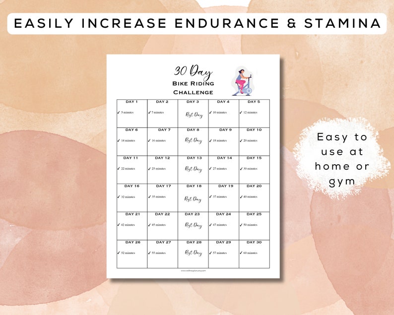 30 Day Bike Riding Challenge Printable + Interactive PDF, Digital Gym ...