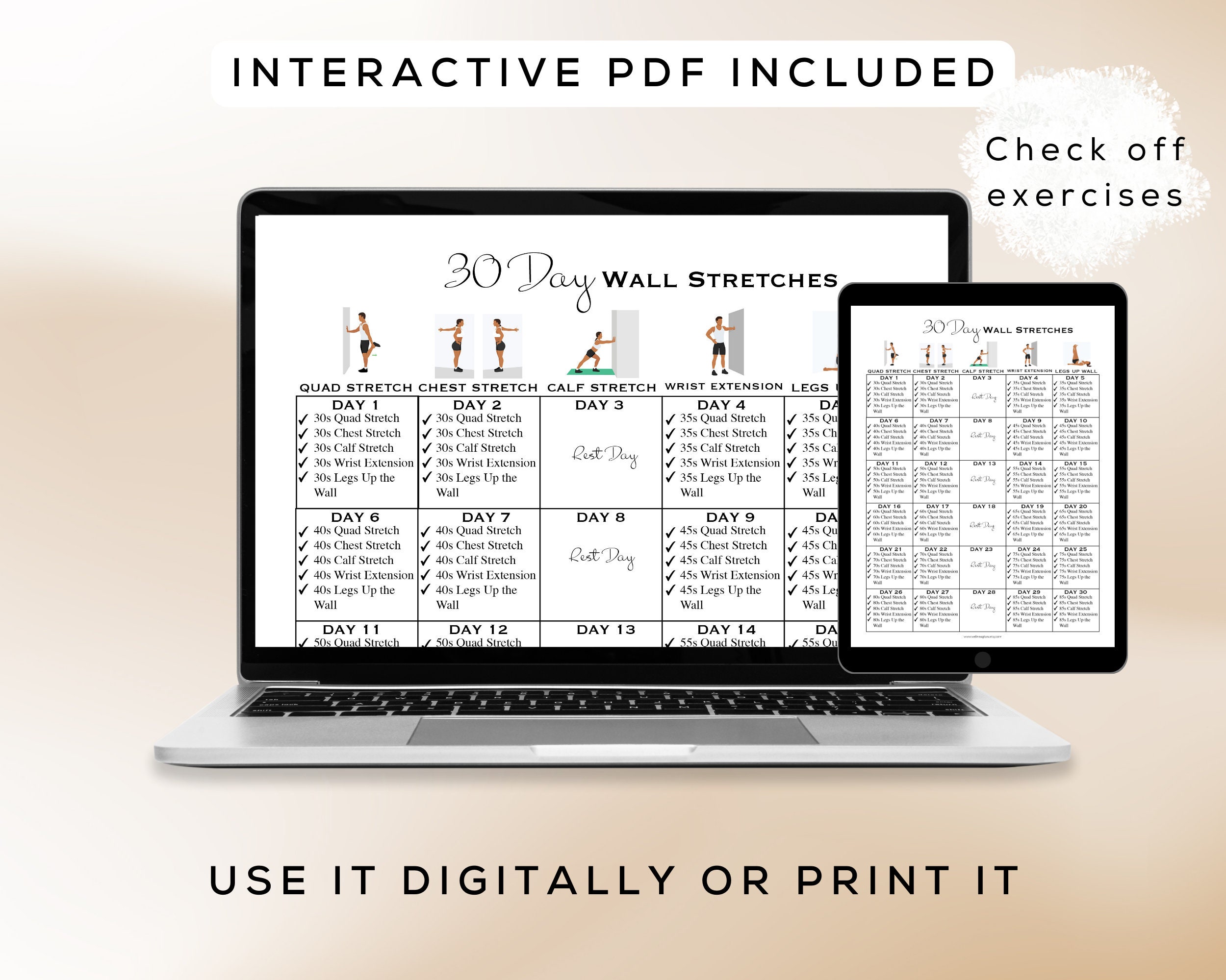 30 Day Wall Stretches Printable + Interactive PDF | Easy to Follow ...
