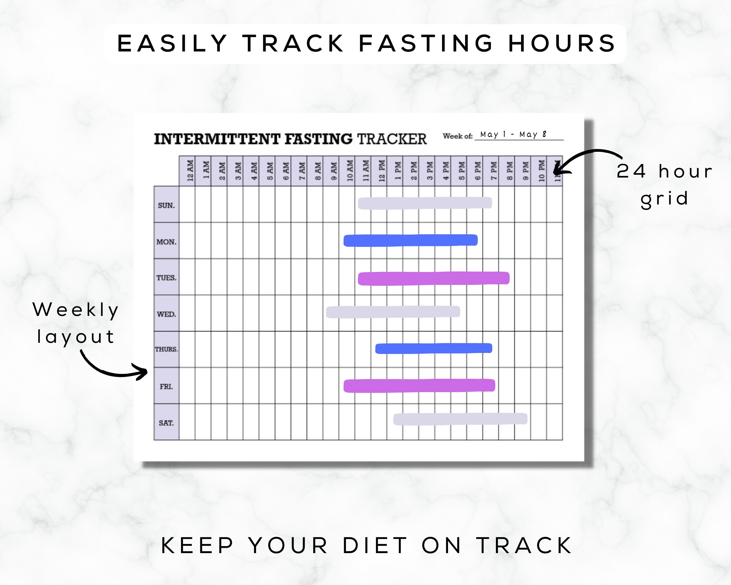 Intermittent Fasting Tracker Printable Health Tracker, Diet Tracker ...