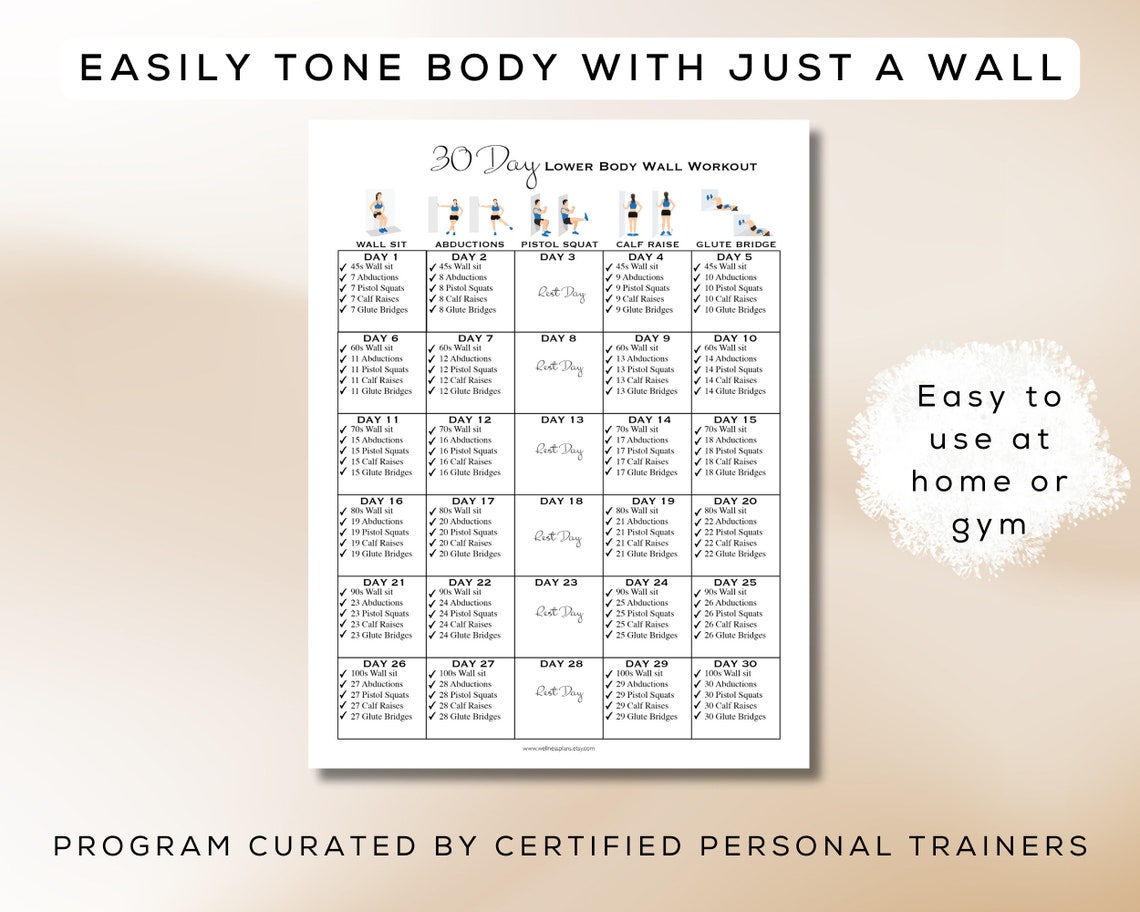 30 Day Lower Body Wall Workout Printable Interactive PDF Easy to Follow ...